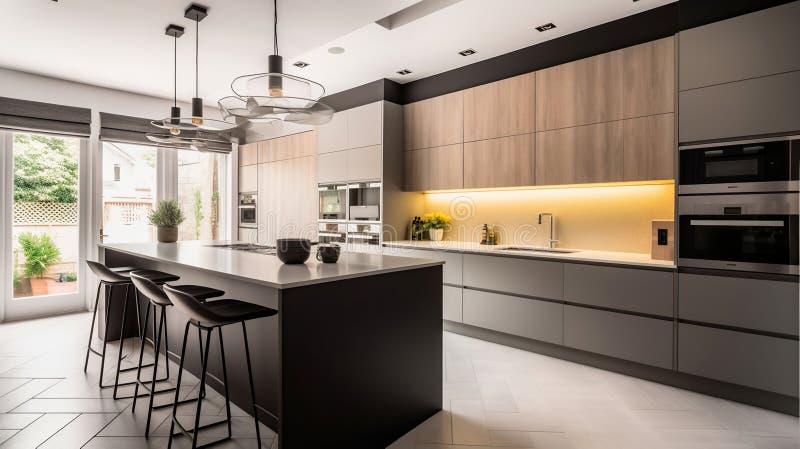 Modern Kitchen Interior Design, Real Estate, Generative AI Stock ...