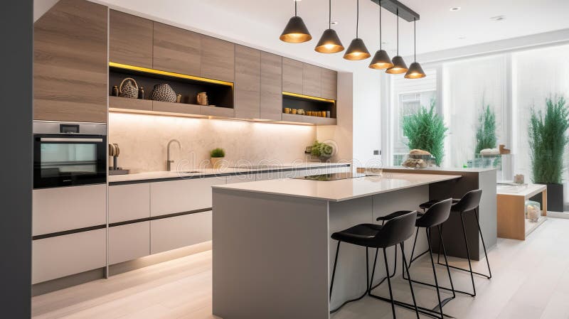 Modern Kitchen Interior Design, Real Estate, Generative AI Stock ...