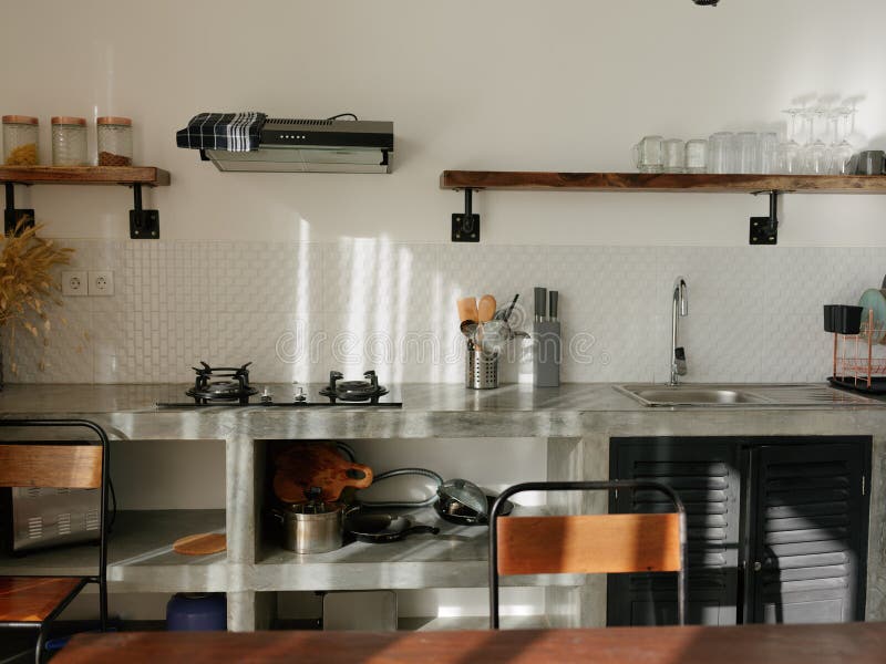 Modern Kitchen Interior with Dining Table with Retro Decor Elements ...