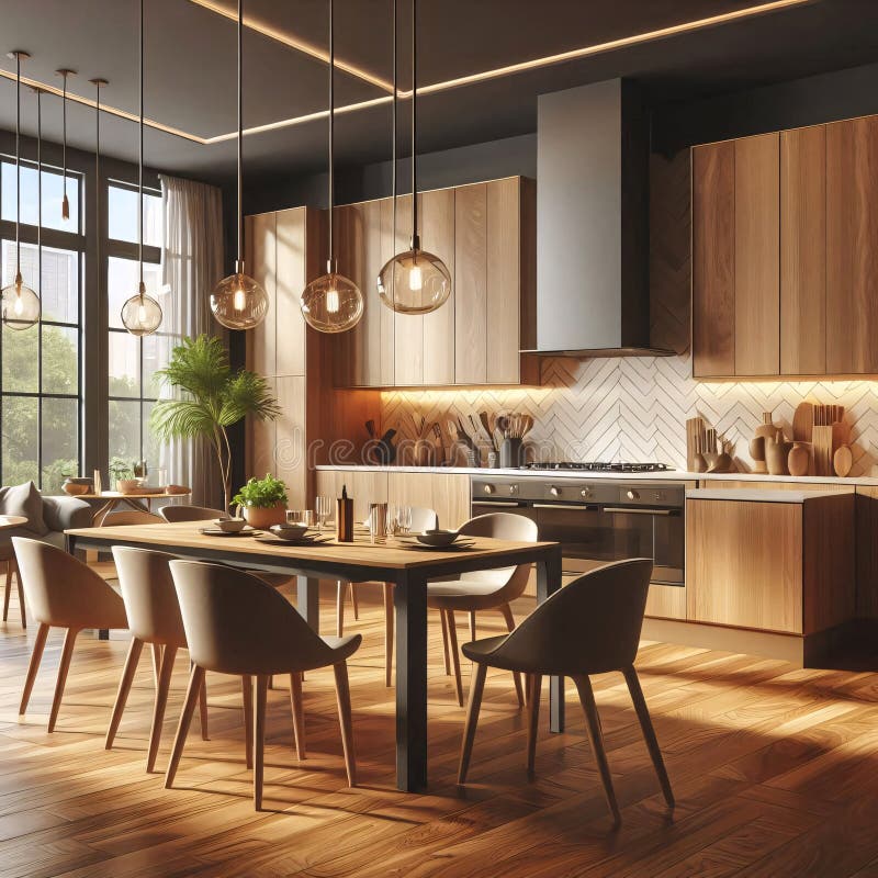 A Modern Kitchen Interior with Elegant Wooden Finishes. Generative AI ...
