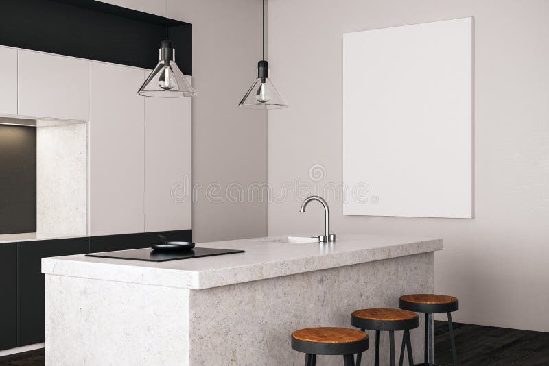 Modern Kitchen with Empty Poster Stock Illustration - Illustration of ...