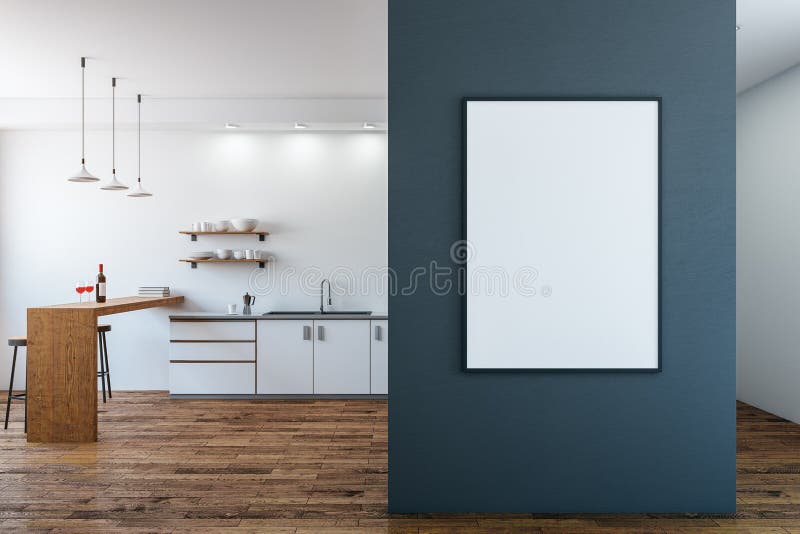 Modern Kitchen with Empty Poster Stock Illustration - Illustration of ...