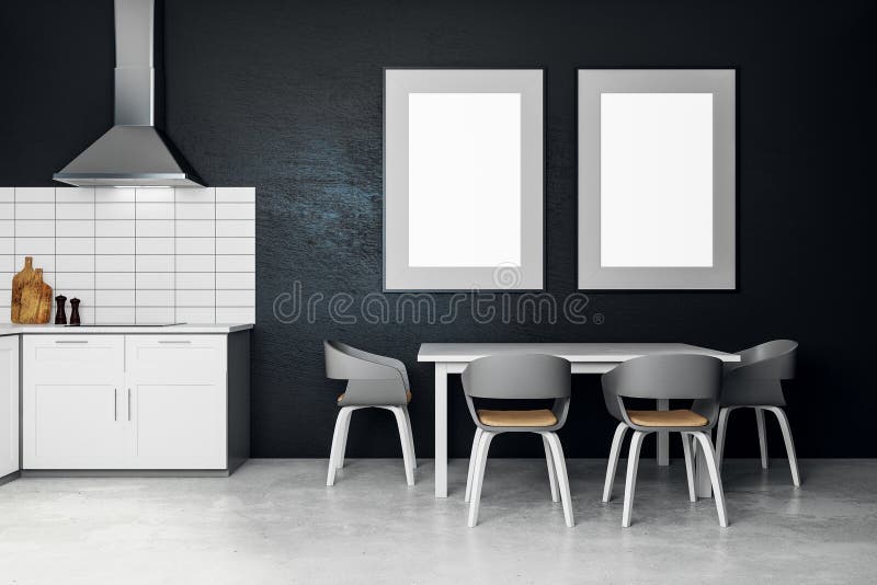 Modern Kitchen Interior with Poster Stock Illustration - Illustration ...