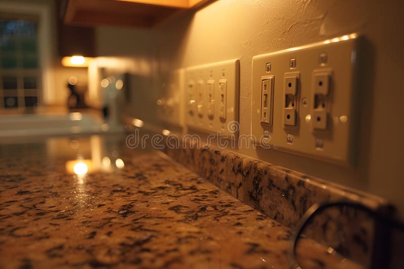 Modern Kitchen Interior with Granite Countertops and Illuminated Light ...