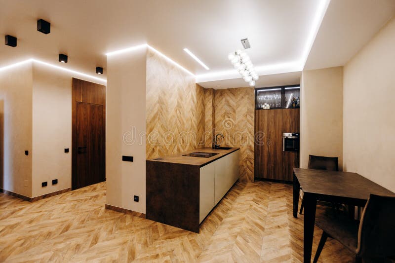 A Modern Kitchen Interior Featuring an Elegant Design and Beautiful ...