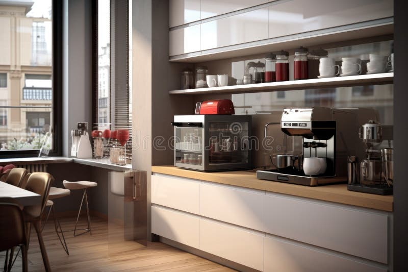 Modern Kitchen Interior Featuring Smart Coffee Machine Stock ...