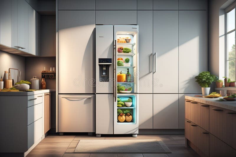 Modern Kitchen Interior with Fridge. Generative Ai Stock Illustration ...