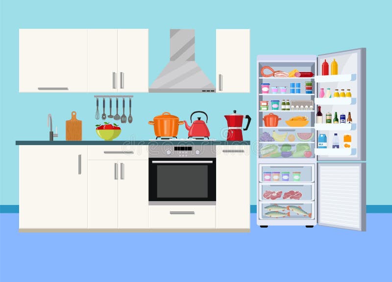 Modern kitchen interior stock vector. Illustration of cooker - 172354813