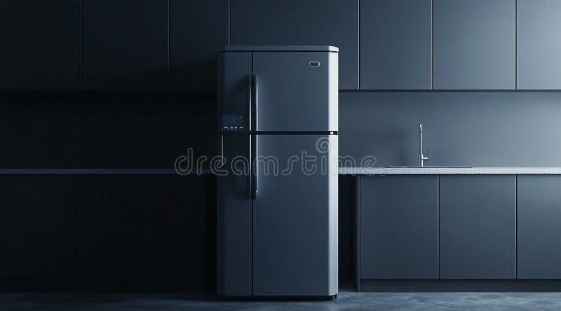 Modern Kitchen Interior with Gray Refrigerator and Minimalist Design ...