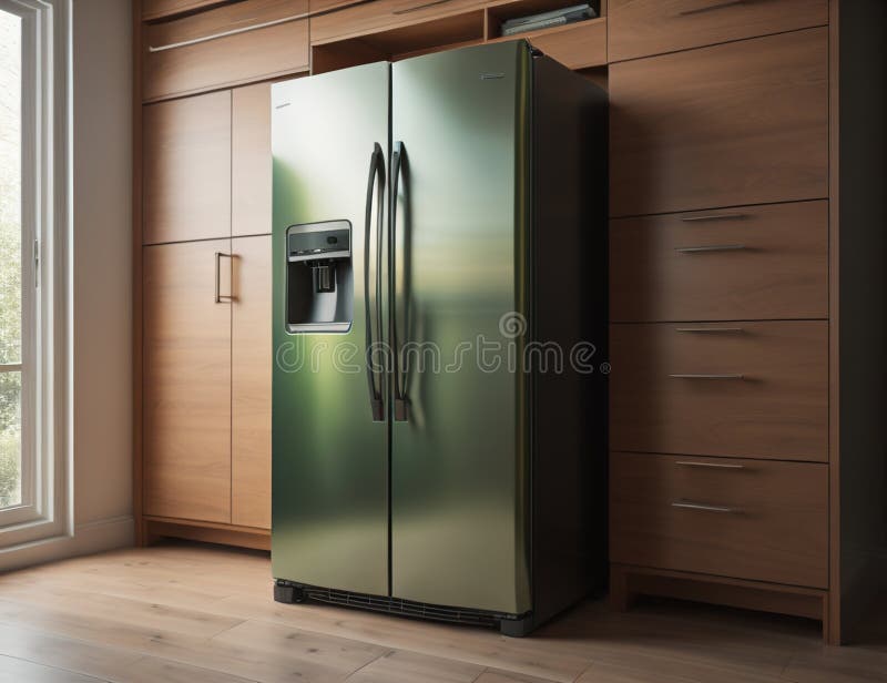 Modern Kitchen Interior with Green Fridge. Generative Ai Stock ...