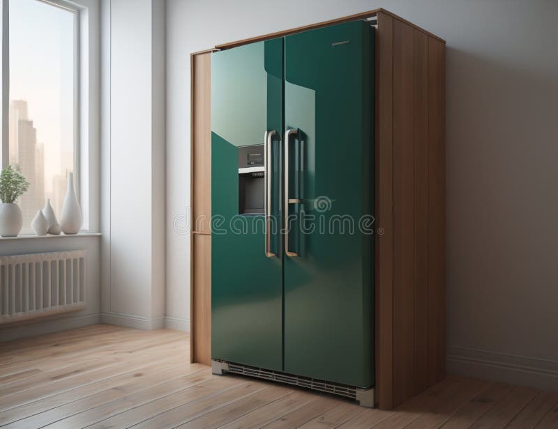 Modern Kitchen Interior with Green Refrigerator. Generative Ai Stock ...
