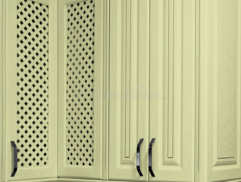 Modern Kitchen Interior. Handles on Kitchen Cabinets. Salon with ...