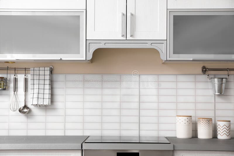 Modern Kitchen Interior with Houseware Stock Image - Image of cozy ...