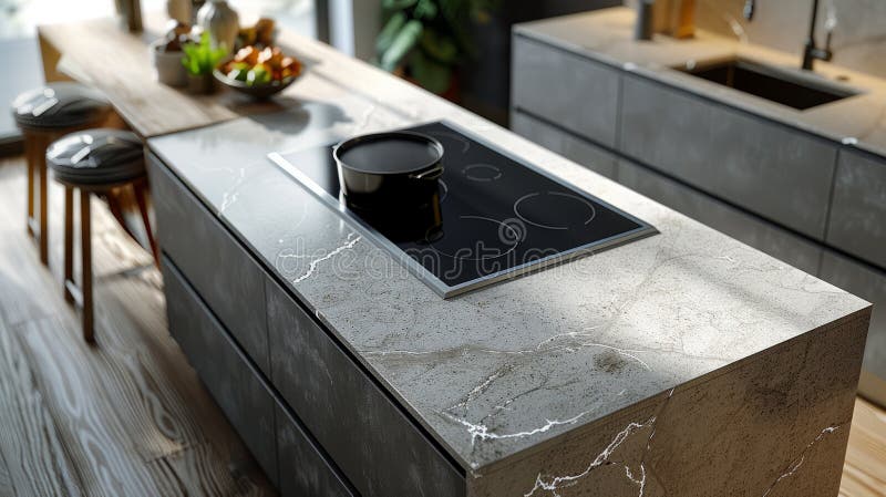 Modern Kitchen Interior Island Induction Cooktop Stock Photos - Free ...