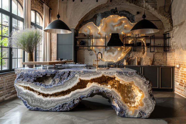 Modern Kitchen Interior with Mineral Stone Geode Stock Image - Image of ...