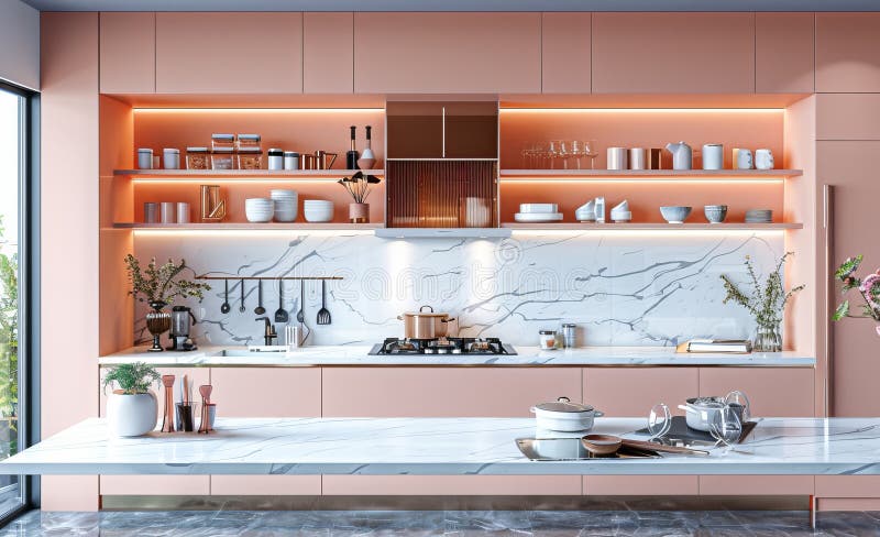 Modern Kitchen Interior with Minimalist Design and Open Shelving ...