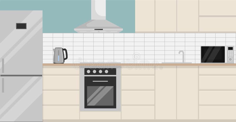 Modern Kitchen Interior in Minimalist Design. Vector Illustration Stock ...