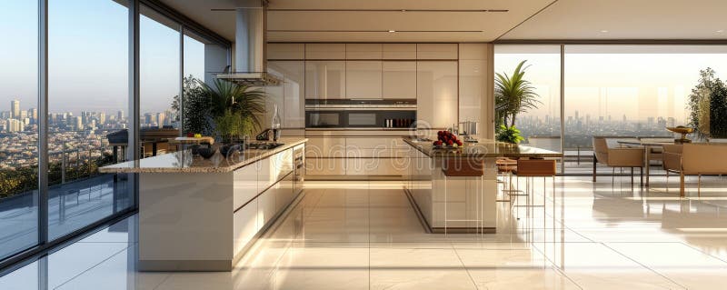 Modern Kitchen Interior with Panoramic Windows,design, Interior ...