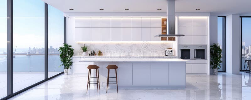 Modern Kitchen Interior with Panoramic Windows,design, Interior ...