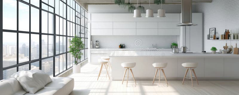 Modern Kitchen Interior with Panoramic Windows,design, Interior ...
