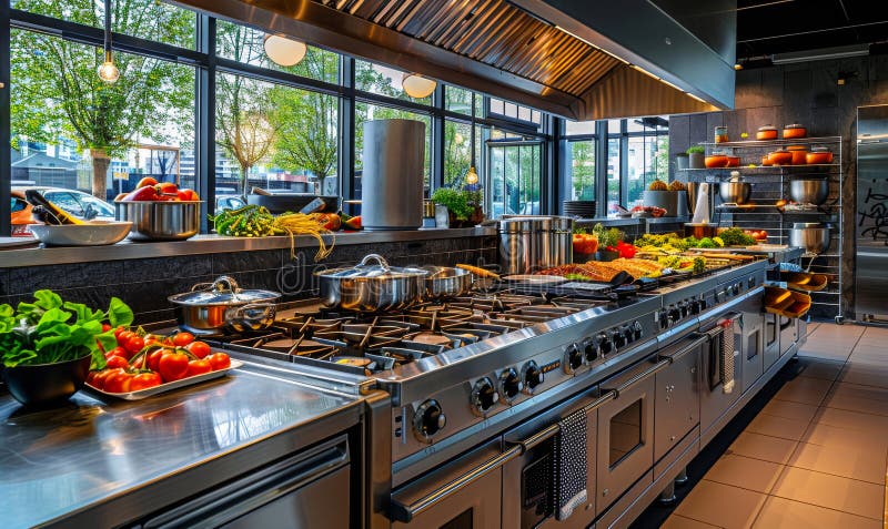 Modern Kitchen Interior with Professional Equipment in Restaurant Stock ...