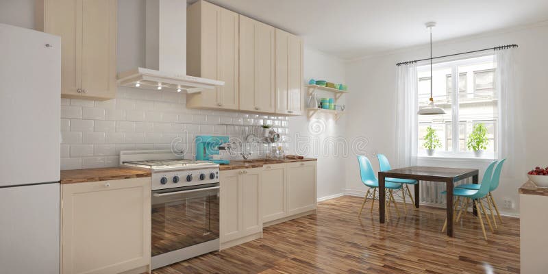 Modern Kitchen Interior in Scandinavian Style/ 3d Rendering Stock ...