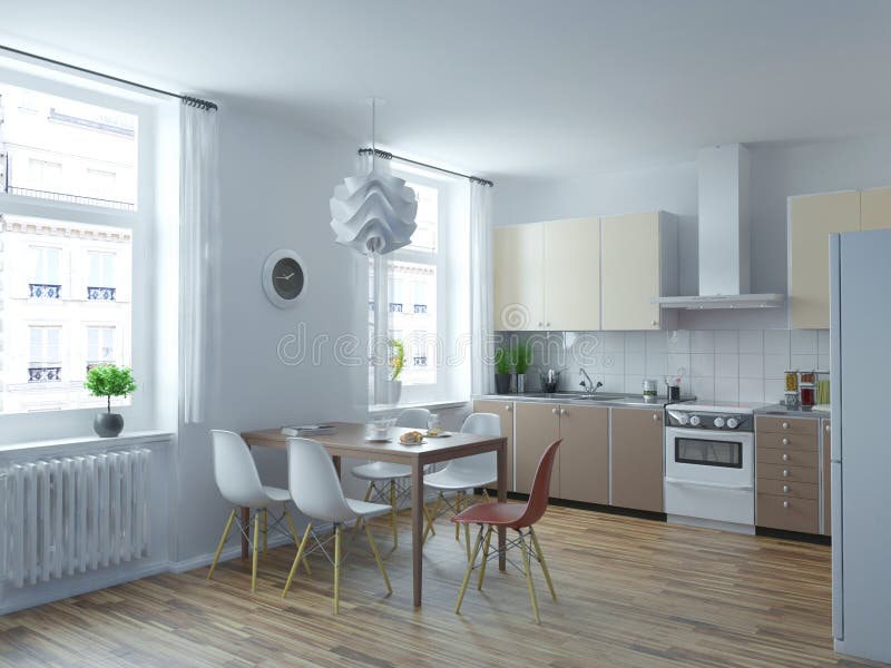 Modern Kitchen Interior in Scandinavian Style/ 3d Rendering Stock ...