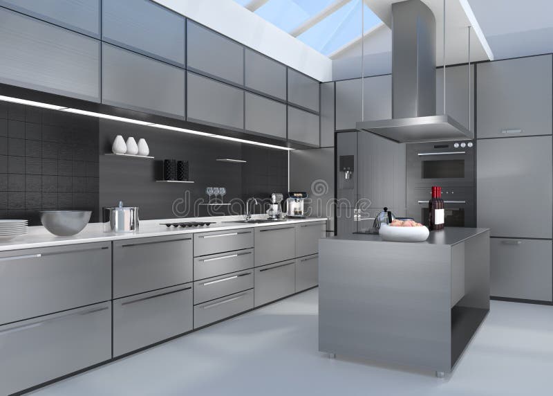 Modern Kitchen Interior with Smart Appliances in Silver Color ...