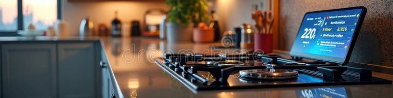 Modern Kitchen Interior with Smart Stove Display and Cozy Lighting ...