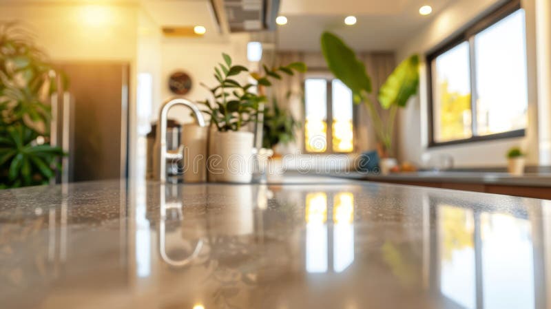 Modern Kitchen Interior Sunlight Clean Countertop Stock Illustration ...
