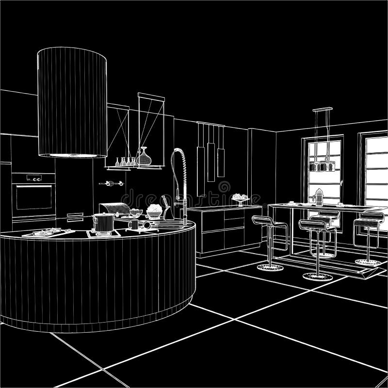 Modern Kitchen Interior Vector. Isolated Illustration on White ...