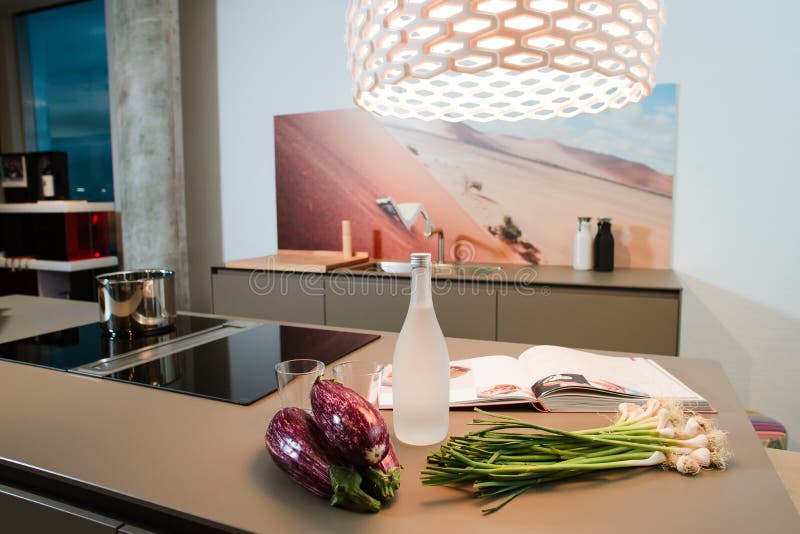 Modern Kitchen Interior with Vegetables Stock Image - Image of herbs ...