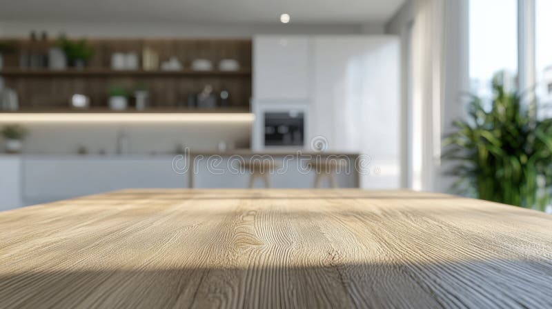 Modern Kitchen Interior with Wooden Table and Bright Natural Light ...