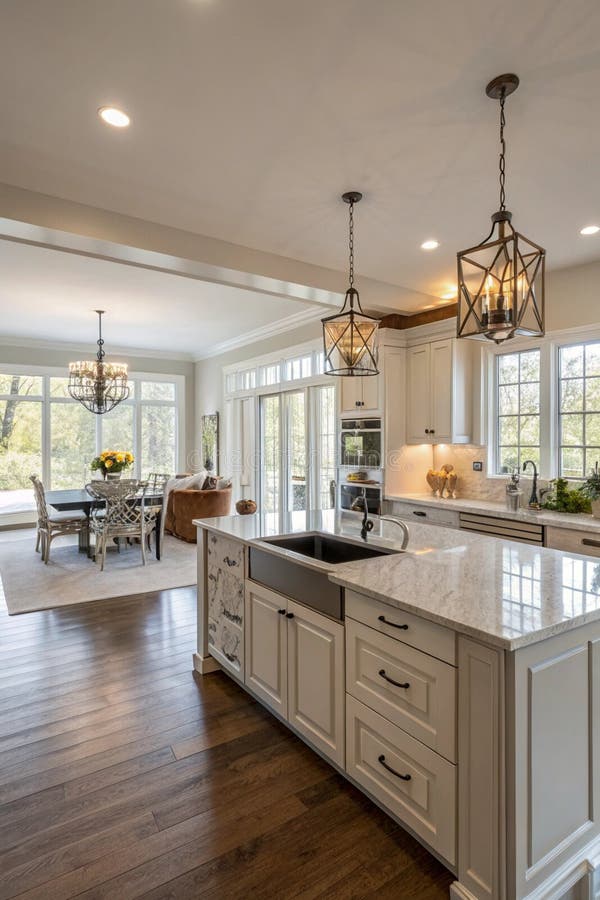 Modern Kitchen with Island Counter Stock Image - Image of architecture ...