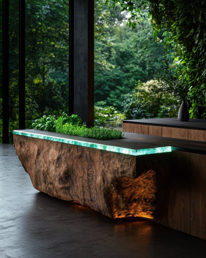 A Modern Kitchen Island with a Natural Stone Base and Integrated ...