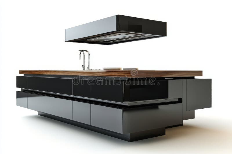 Modern Kitchen Island with Sleek Black Cabinets and Integrated Range ...
