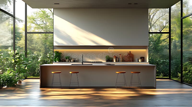 Modern Kitchen Island, Sunlight, Forest View, Home Design, Interior ...