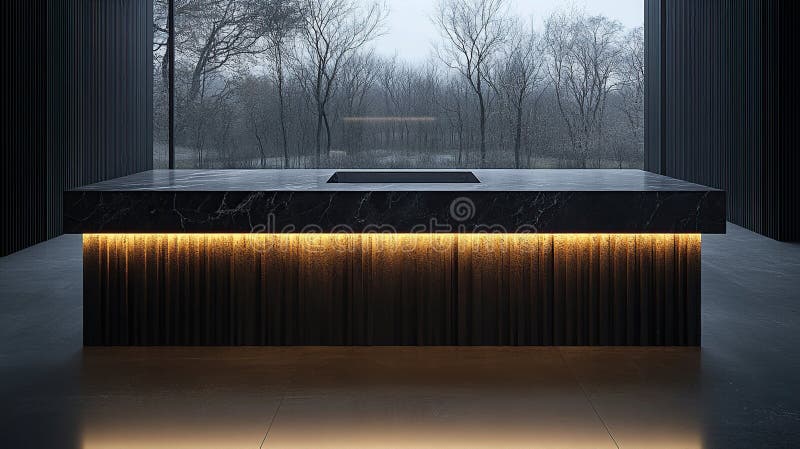 Modern Kitchen Island Wood Marble Forest View Interior Design Stock ...