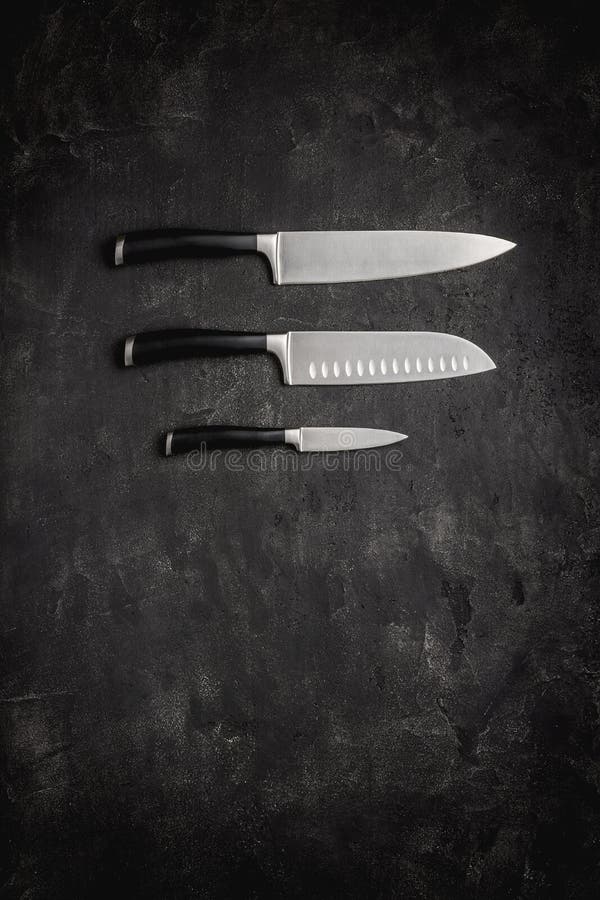 Modern Kitchen Knives Set on Stone Background. Chef S Knives Concept ...