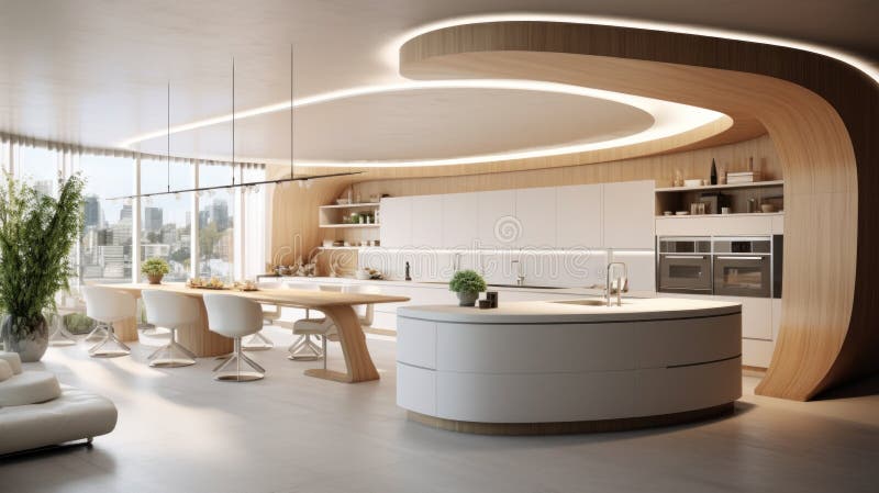 A Modern Kitchen with a Large Center Island, AI Stock Photo - Image of ...