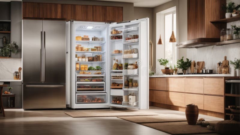 Modern Kitchen with Large Fridge Generative AI Stock Illustration ...