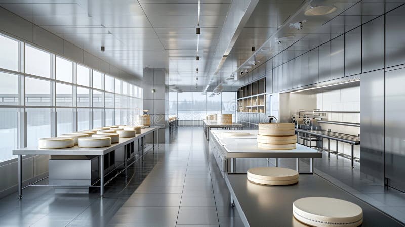 Modern Kitchen with Large Windows and Stainless Steel Counters Stock ...