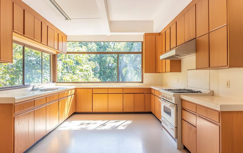 Modern Kitchen with Large Windows and Wood Cabinetry, Showcasing ...