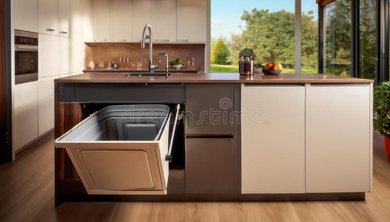 Modern Kitchen Layout Featuring Eco Friendly Stock Image - Image of ...
