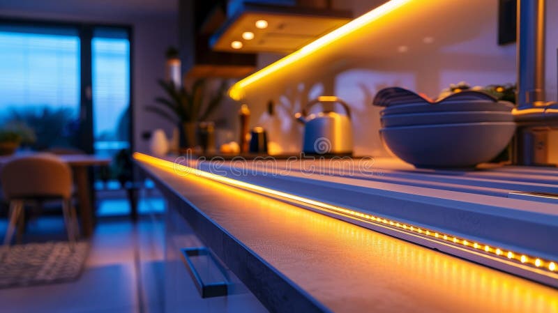 Modern Kitchen with LED Lighting Stock Photo - Image of decor, interior ...