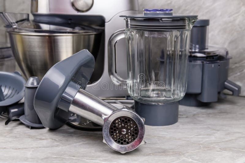 Modern Kitchen Machine with the Different Accessories. Food Processor ...