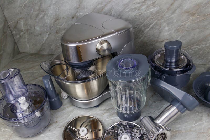 Modern Kitchen Machine with Different Attachments and Accessories Stock ...