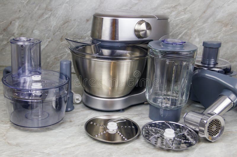 Modern Kitchen Machine with Different Attachments and Accessories Stock ...