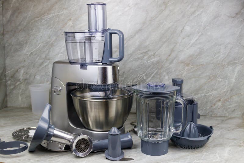 Modern Kitchen Machine with Different Attachments and Accessories Stock ...