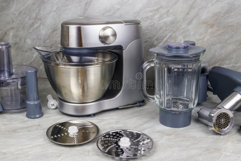 Modern Kitchen Machine with Different Attachments and Accessories Stock ...